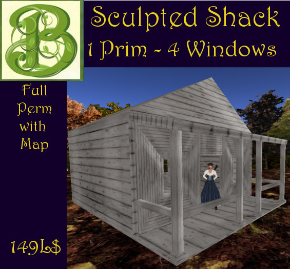 Second Life Marketplace - Sculpted Shack, 1 Prim , 4 windows - Full Perm
