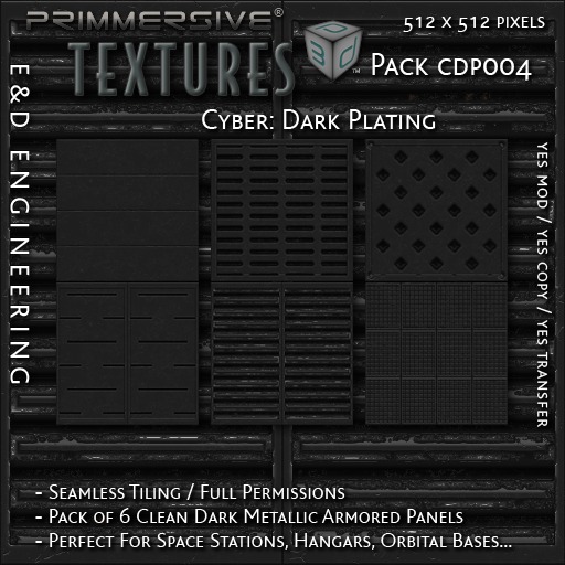 Second Life Marketplace - [CDP004] 6 512px Dark Steel Plate and Armored ...