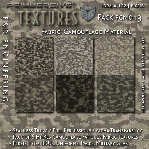 Second Life Marketplace - [FCM013] 6 1024px Camouflage Fatigues Fabric ...