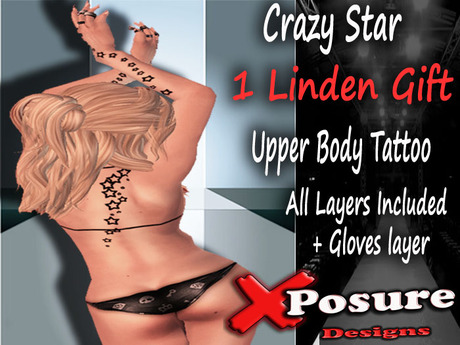 Second Life Marketplace - !! X-Posure !! Designs Crazy Stars Tattoo Upper Black free