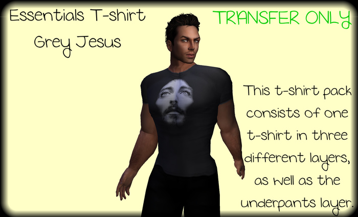 Second Life Marketplace - ~TB~ Essential T-shirt For Men - Grey Jesus