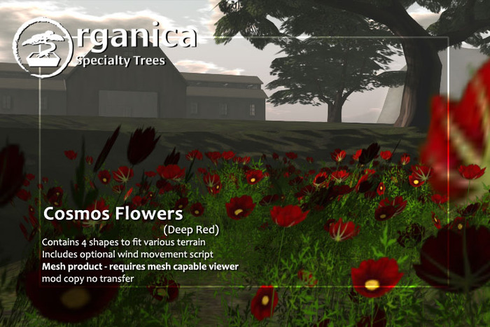 Second Life Marketplace - [ Organica ] Cosmos Flowers (Deep Red)