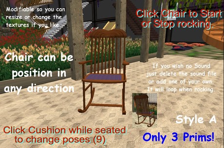 Second Life Marketplace - 9 Poses Rocking Chair A1 3Prims COPY [boxed]