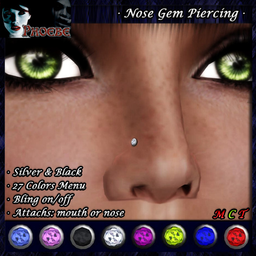Second Life Marketplace - *P* Nose Gem Piercing ~Colors & Bling~ Silver ...