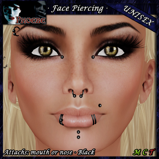 Second Life Marketplace - *P* Unisex Face Piercing ~ Serie K5 ~ Black