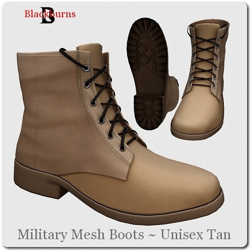 Second Life Marketplace - Blackburns Military Mesh Boots Unisex Tan