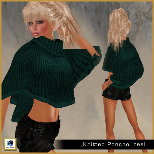 Second Life Marketplace - Knitted Poncho MESH teal - Earth & Sky Designs
