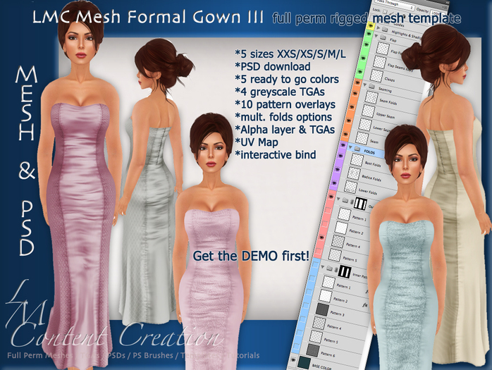 Second Life Marketplace - LMC Mesh Templates - Formal Gown III - Fully ...