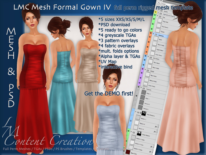 Second Life Marketplace - DEMO LMC Mesh Templates - Formal Gown IV ...