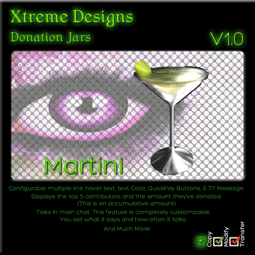 Second Life Marketplace - Martini Donation Jar - Martini Glass