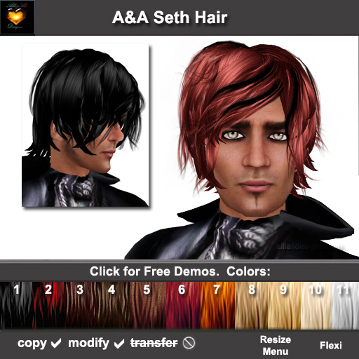Second Life Marketplace - A&A Seth Hair FREE DEMOs (DEMOs of 11 Colors ...