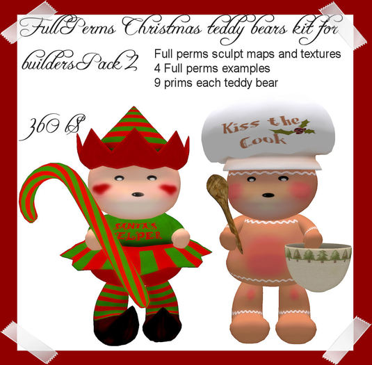 Second Life Marketplace - Full Perms Christmas teddy bears kit for ...
