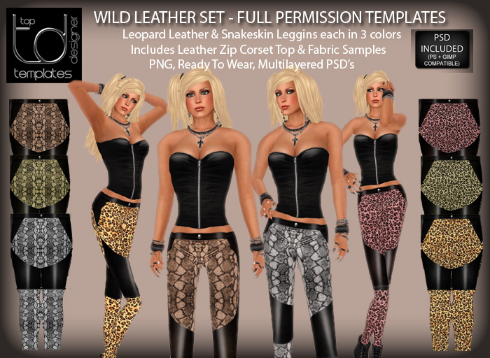 Second Life Marketplace - TD TEMPLATES Wild Leather Set Templates PNG ...