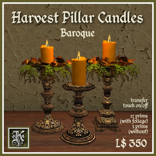 Second Life Marketplace - *Kismet* Harvest Pillar Candles - Baroque