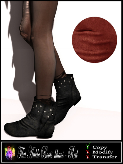 Second Life Marketplace - Chi Seid - Flat Ankle Boots khaos - Red