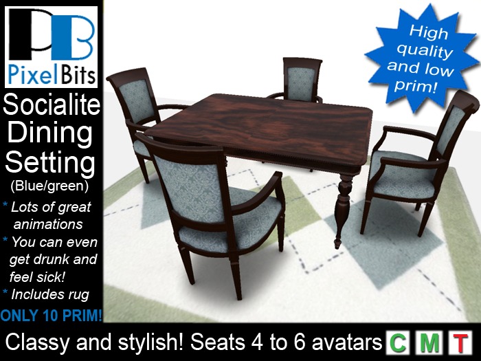 Second Life Marketplace - Socialite Dining Setting v2 (blue/green ...