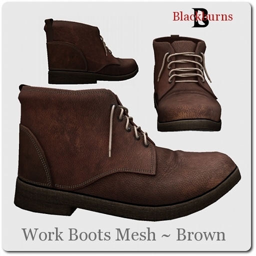 Second Life Marketplace - Blackburns Work Boots Mesh Unisex ~ Brown