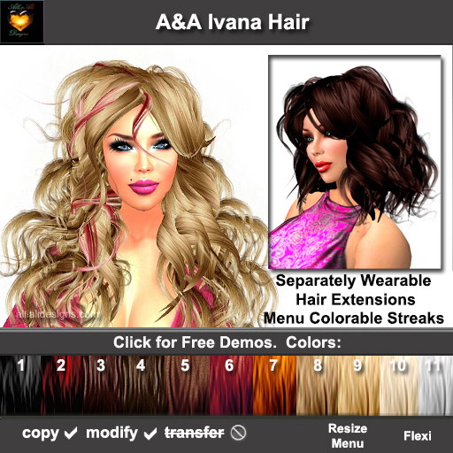 Second Life Marketplace - A&A Ivana Hair 11 Colors Variety Pack . Rich ...