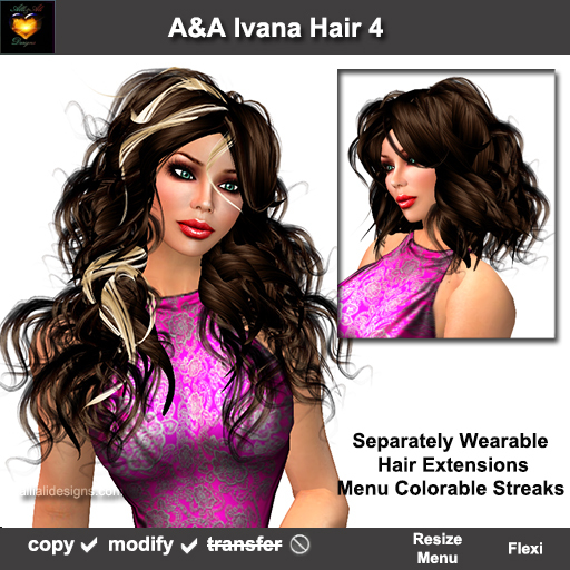 Second Life Marketplace - A&A Ivana Hair Chocolate (Color 4). Rich full ...