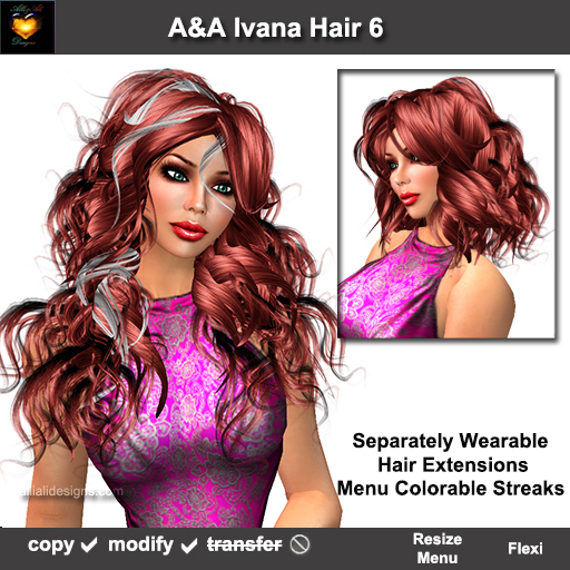 Second Life Marketplace - A&A Ivana Hair Flame (Color 6). Rich full ...
