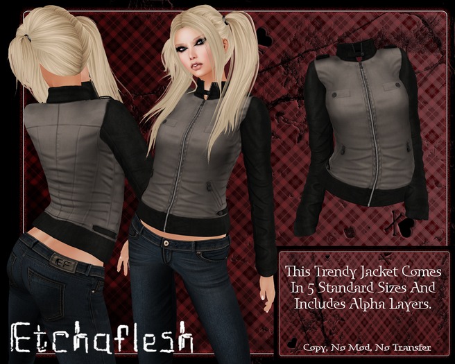 Second Life Marketplace - [Etchaflesh] Pewter Canvas Jacket *MESH*