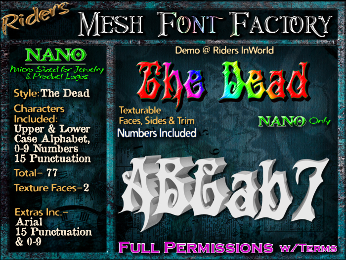 Second Life Marketplace - Riders Mesh Font Set (The Dead) [[NANO ...