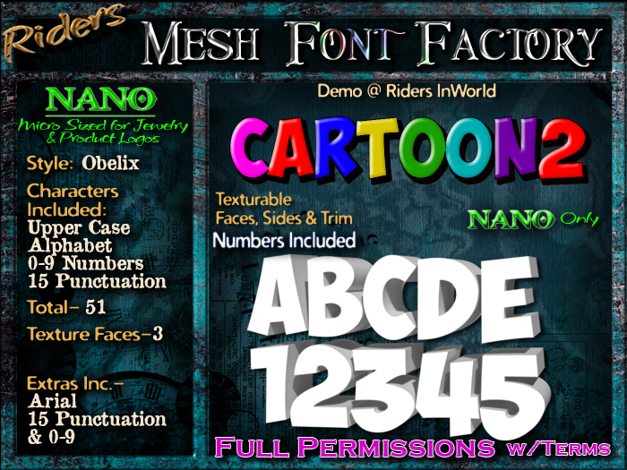 Second Life Marketplace - Riders Mesh Font Set (Cartoon 2) [[NANO ...