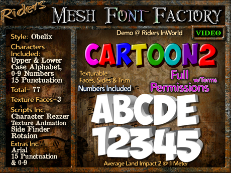 Second Life Marketplace - Riders Mesh Font Set (Cartoon 2) - 3 Sides to ...