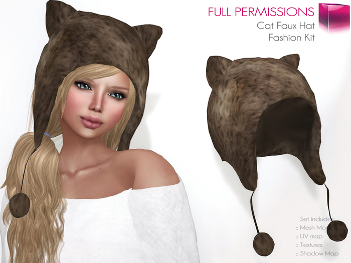 Second Life Marketplace - Full Perm Mesh Cat Faux Hat - Fashion Kit
