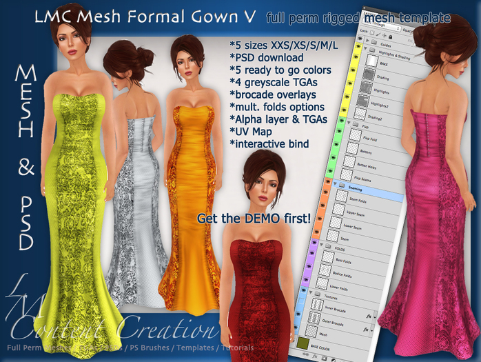 Second Life Marketplace - DEMO LMC Mesh Templates - Formal Gown V ...