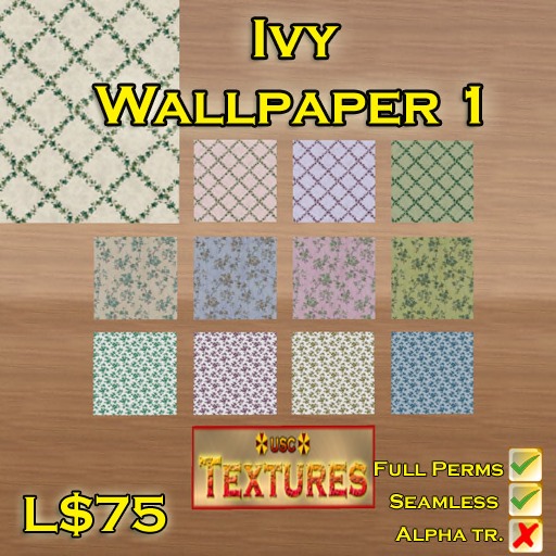 Second Life Marketplace - USC Textures - Ivy Wallpaper 1