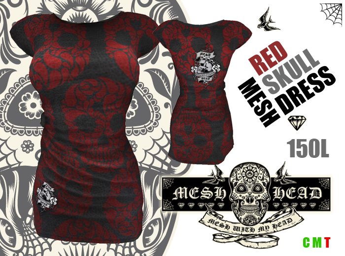 Second Life Marketplace - Mesh Head - Red Skull Dress - All Sizes