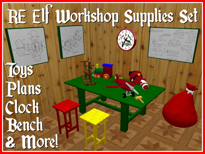 Second Life Marketplace - RE Elf Workshop Supplies Set - Toys, Clock ...