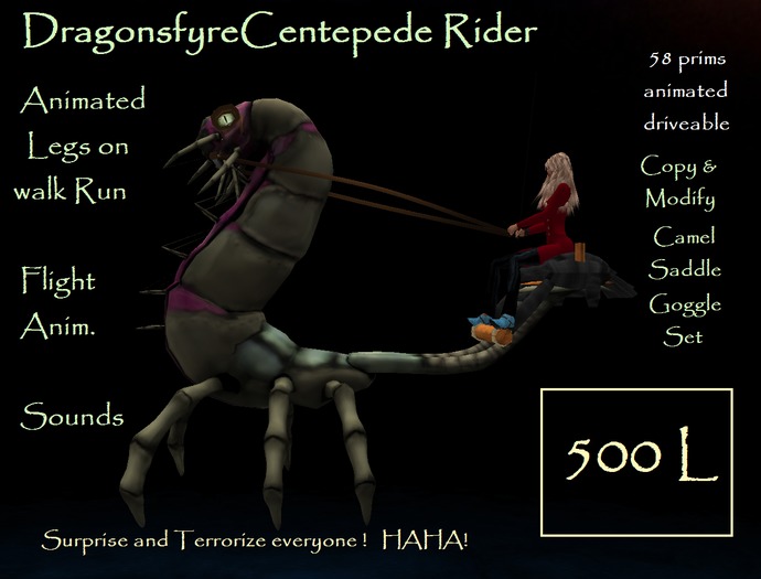 Second Life Marketplace - Dragonsfyre Centipede Rider w goggles ( animated)