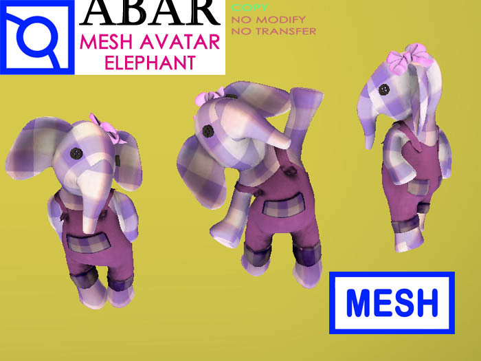 Second Life Marketplace - ABAR - AVI001B MESH AVATAR ELEPHANT with OVERALL