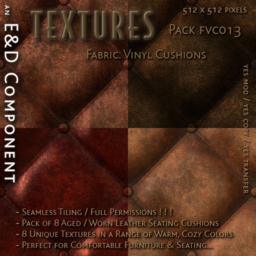 Second Life Marketplace - [FVC013] 8 Aged & Worn Vinyl / Leather Couch ...