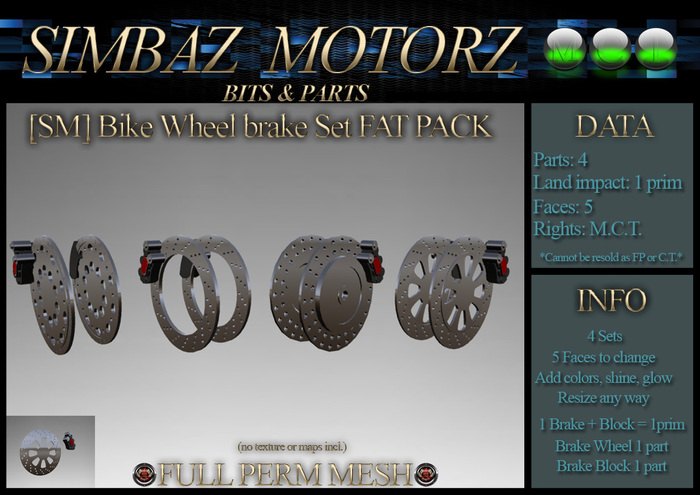 Second Life Marketplace - [SM] Bike Wheel brake set FAT PACK