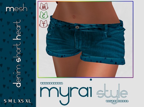 Second Life Marketplace - Mesh Denim Short Heart Blue **Myrai Style**