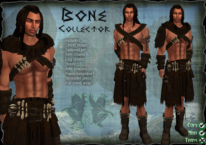 Second Life Marketplace - D&A Bone Collector Men's Fantasy outfit in Brown