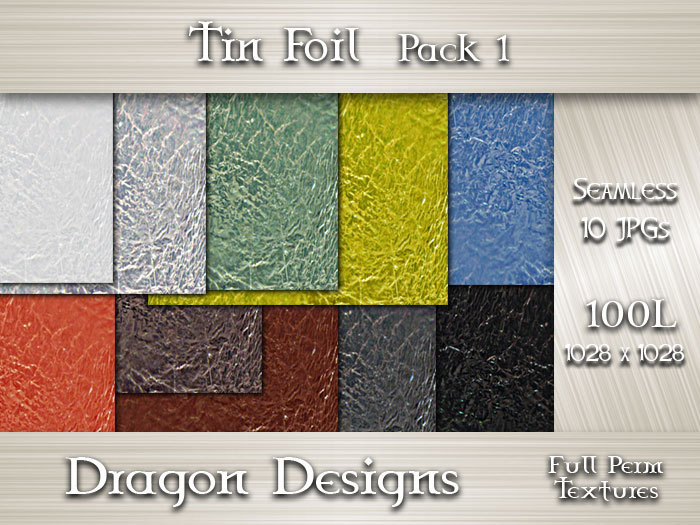 Second Life Marketplace - Tin Foil - Full Perm Seamless Textures Pack of 10