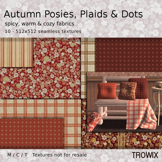 Second Life Marketplace - Trowix - Autumn Posies w/ Plaids & Dots Textures