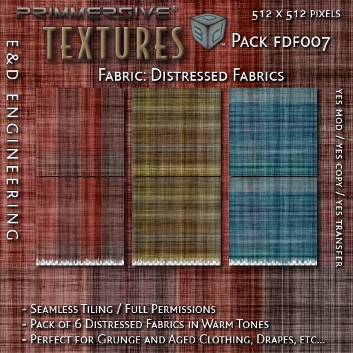 Second Life Marketplace - [FDF007] 6 Distressed Cotton and Linen Fabric ...