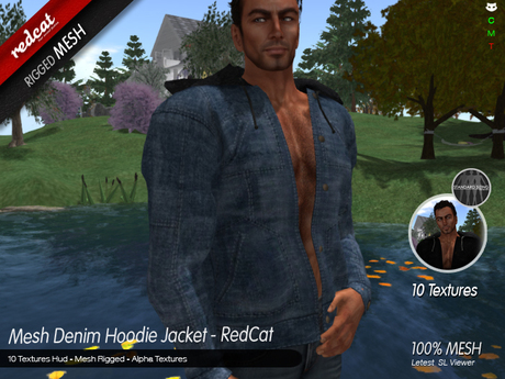 Second Life Marketplace - Mesh Denim Hoodie Jacket - RedCat