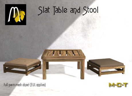 Second Life Marketplace - Slat Table and Stool with Cushion - FULL PERM ...