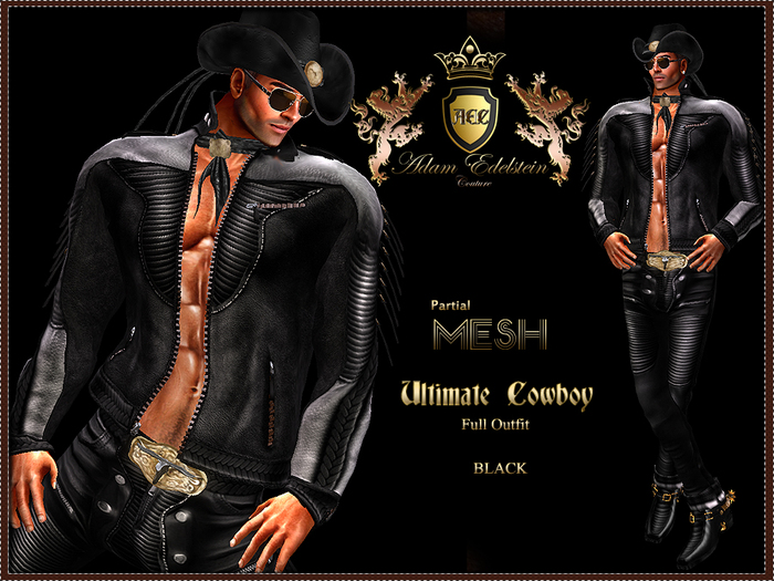 Second Life Marketplace - !AEC! ULTIMATE COWBOY - Mesh - BLACK - Full ...