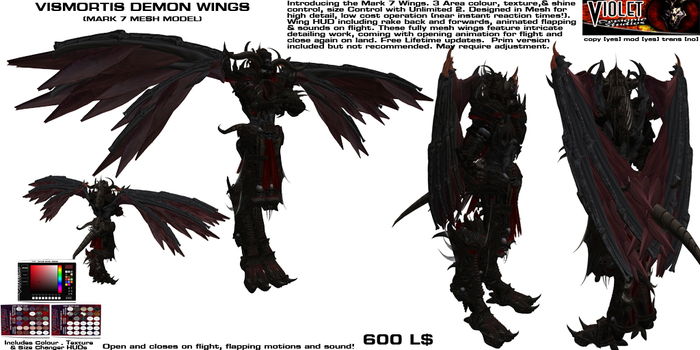 Second Life Marketplace - Violet Studios Wings - Vismortis Demon Wings ...