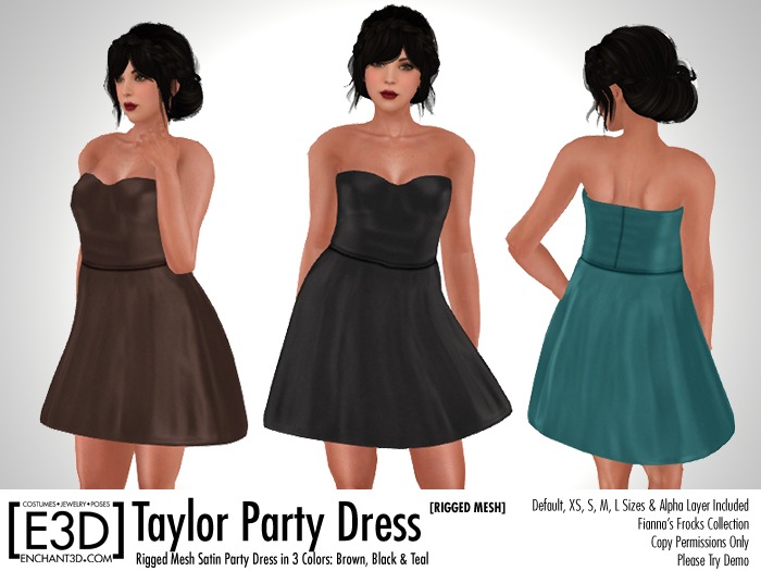 Second Life Marketplace - Enchant3D - Taylor Party Dress Basics