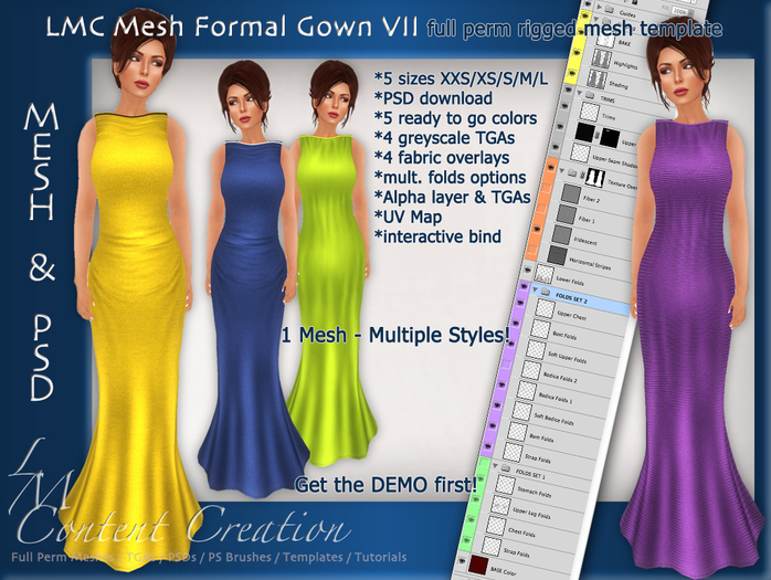 Second Life Marketplace - DEMO - LMC Mesh Templates - Formal Gown VII ...