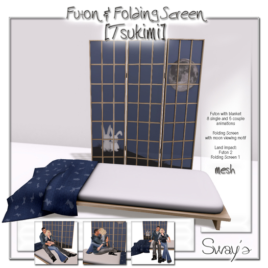 Second Life Marketplace - Sway's Futon & Folding Screen [Tsukimi]
