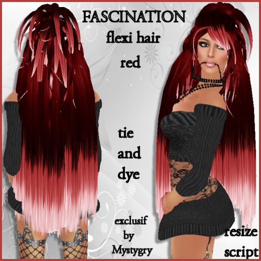 Second Life Marketplace - flexi hair fascination red tie and dye resize